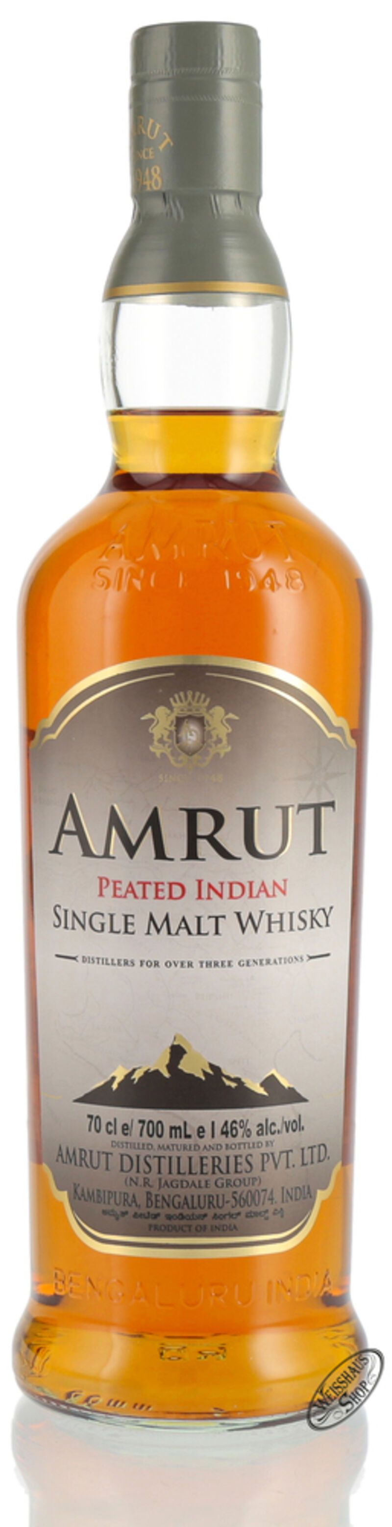Amrut Peated Single Malt Indian Whisky 46% vol. 0,70l | Weisshaus Shop